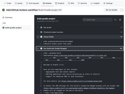 executing gradle builds on github actions