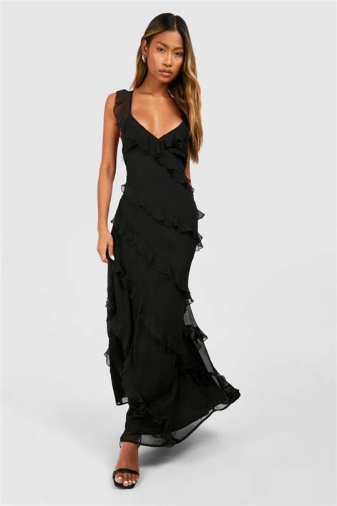 Chiffon Ruffle Strappy Maxi Dress Boohoo Uk