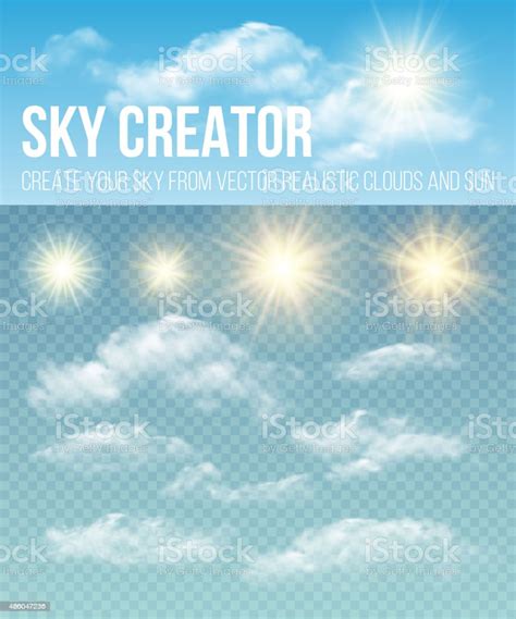 sky creator set realistic clouds and sun vector illustration stock