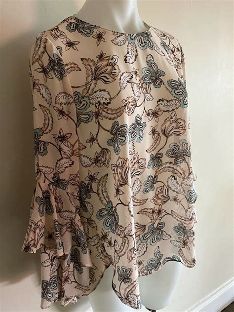 Witchery Neutral Floral Blouse Ruffle Sleeve Size 8 Gem