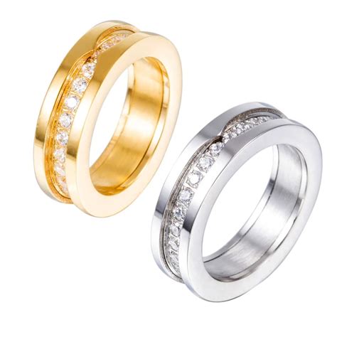 Stainless Steel Cubic Zirconia Cz Rings Silver Italian Gold 6mm Round
