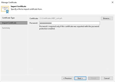 importing certificates from pfx files veeam plug ins for enterprise