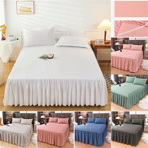 1pc Solid Color Bed Skirt Wtih Lace All Around All Seasons Bed Cover