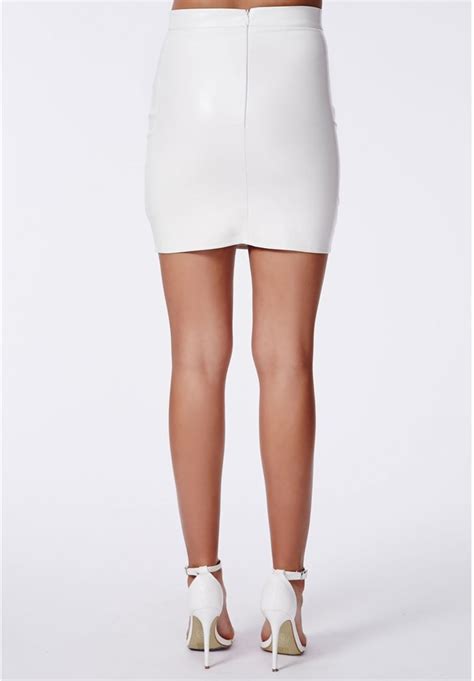 Missguided Rica Faux Leather Bodycon Mini Skirt In White 28