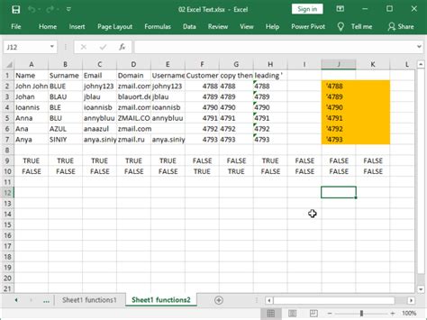 text in excel