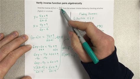 Verify Inverse Function Pairs Algebraically Youtube