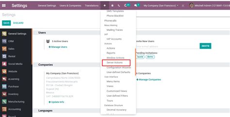 how to create server actions in odoo 13