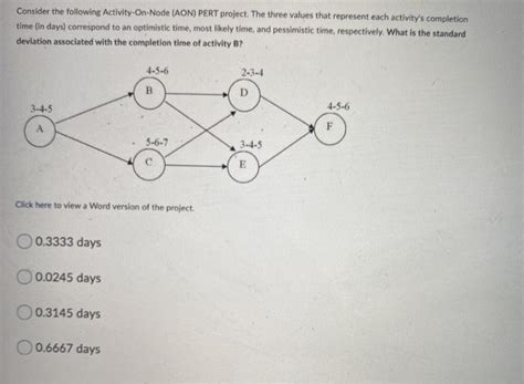 solved consider the following activity on node aon pert