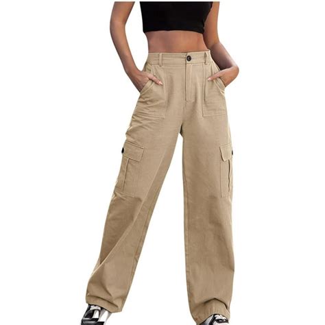 Mrat Womens Full Length Pants Womens Casual Elastic Button Pocket High
