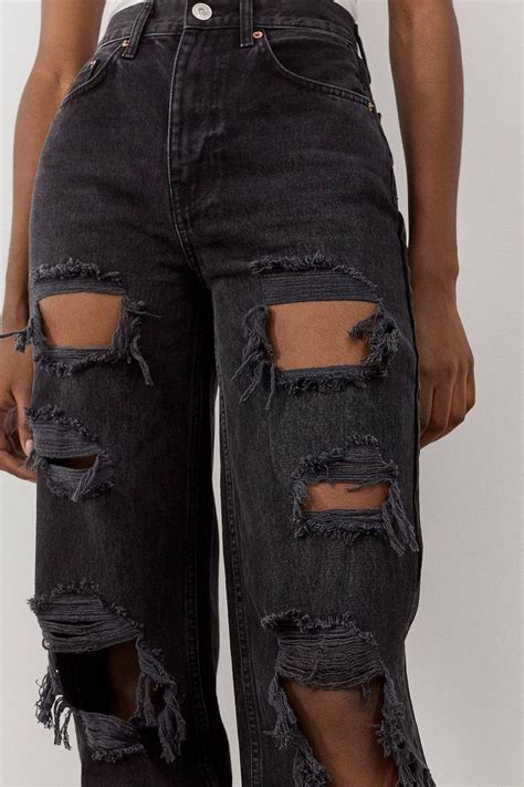Bdg Black High Rise Baggy Ripped Jeans Urban Outfitters Uk Ripped