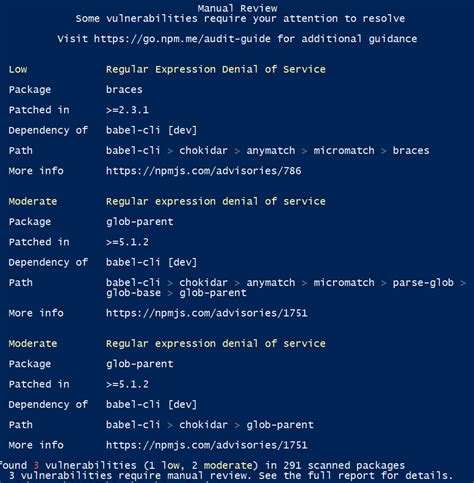node js how to fix the audit vulnerabilities problem faced in npm