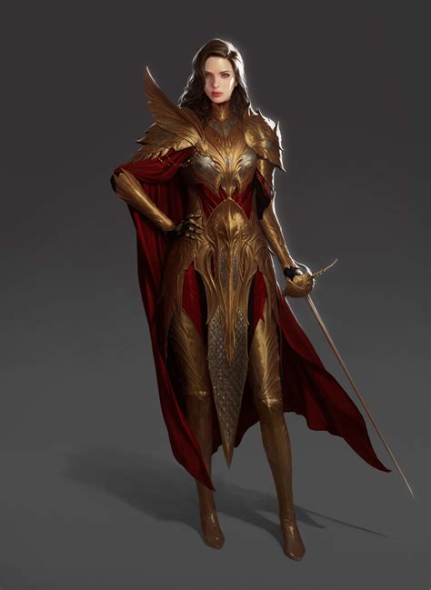 Artstation Knight In Golden Armor Kibaek Lee Female Armor Armor