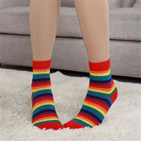 Multi Colour Rainbow Thin Striped Stripy Ladies Ankle Socks In Socks