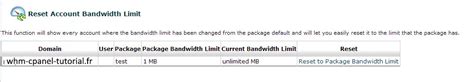 reset account bandwidth limit annuler limitation cpanel