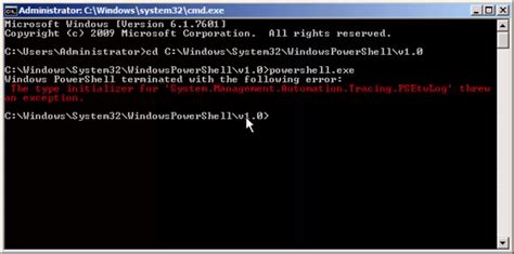 powershell does not open on windows server 2008 r2