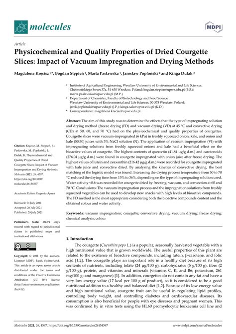 Pdf Physicochemical And Quality Properties Of Dried Courgette Slices