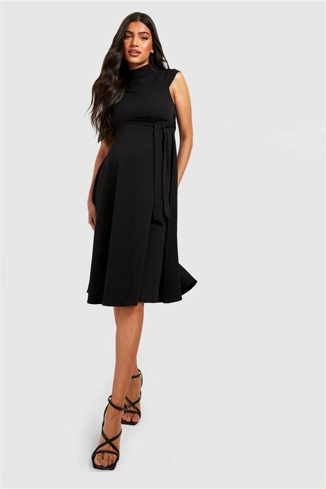 Maternity Belted Midi Skater Dress Boohoo
