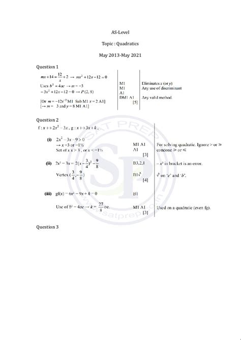 Solution Of Questions Of Quadratics From As Level Math Past Papers