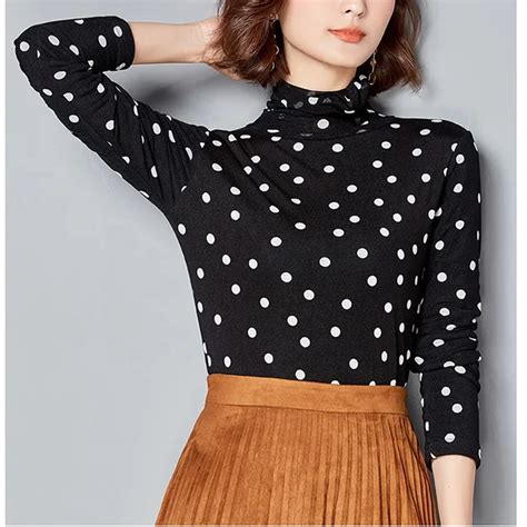 Buy 2017 Winter Turtleneck Polka Dot Long Sleeve