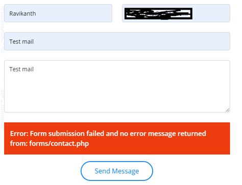 html php contact form submission failed and no error message returned