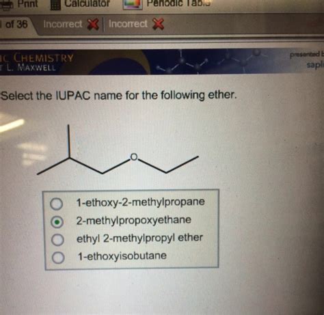 Solved Select The Iupac Name For The Following Ether
