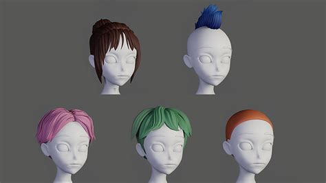3d Model Hair Five Easy Low Poly Hair Vr Ar Low Poly Cgtrader