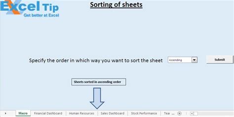 sort the worksheets in a workbook using vba in microsoft excel