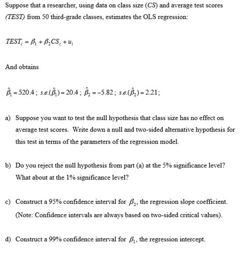 solved suppose that a researcher using data on class size