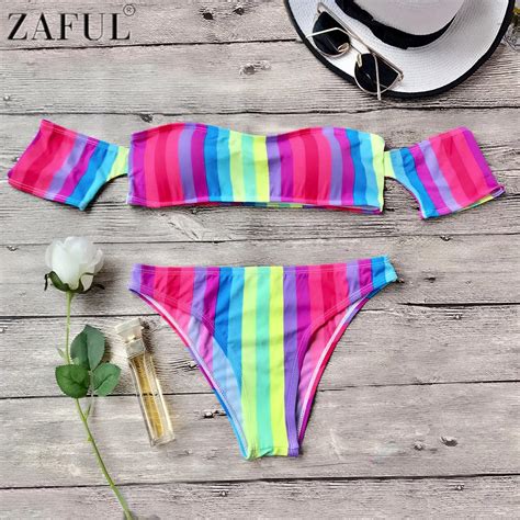 Zaful Bikinis Women 2017 Colorful Rainbow Print Bikini Set Brazilian