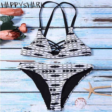 Happy Shark 2018 Women Brazilian Biqui Black Swimming Suit Printed Sexy