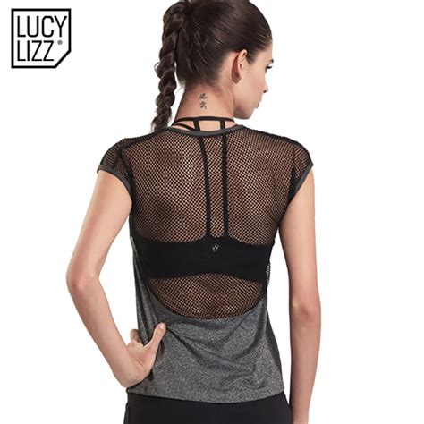 Lucylizz 2017 Sexy Mesh Patchwork Yoga Top Sports T Shirt Women