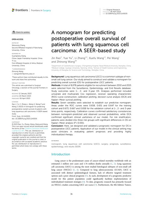 Pdf A Nomogram For Predicting Postoperative Overall Survival Of