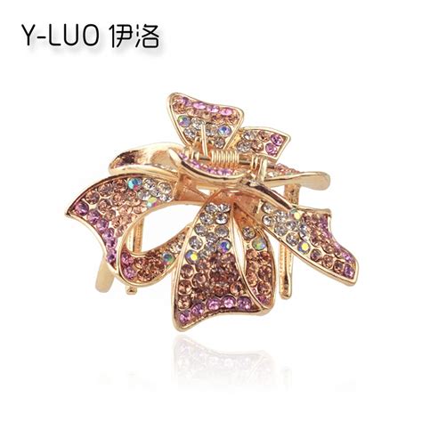 Buy Online Good Quality Shinning Rhinestone Crystal Bowknot Hair Claw