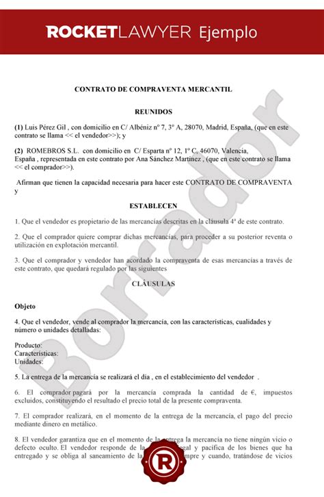 Modelo De Contrato De Compraventa Mercantil