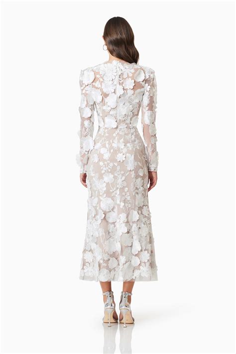Shannon 3d Floral Midi Dress In White Elliatt