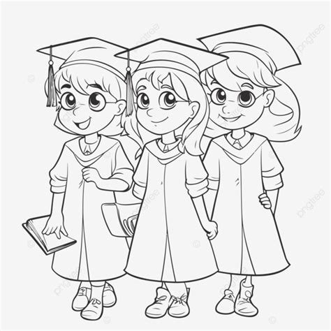 رسم الفتيات الصغيرات الثلاث يتخرجن معا صفحة تلوين مخطط تخطيطي المتجه