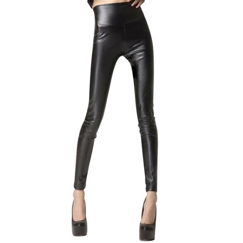 2018 Hot High Waist Pu Leather Leggings Sexy Skinny Black Leather Matt