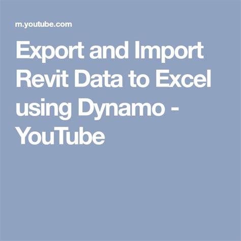 export and import revit data to excel using dynamo youtube excel