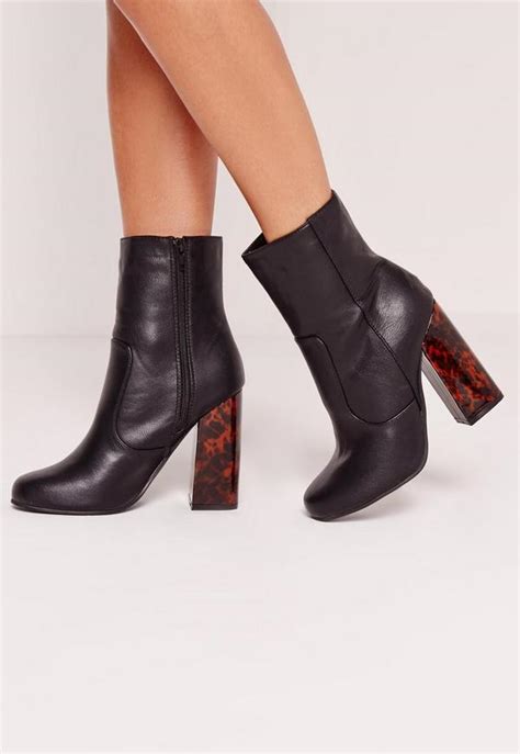 Tortoise Block Heel Faux Leather Ankle Boots Black Missguided Australia
