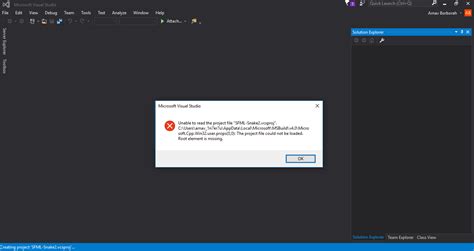 c win32 application solution error the project file could not be