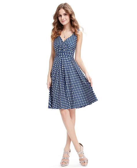 A Line V Neck Knee Length Polka Dot Summer Dress He05294bw 29