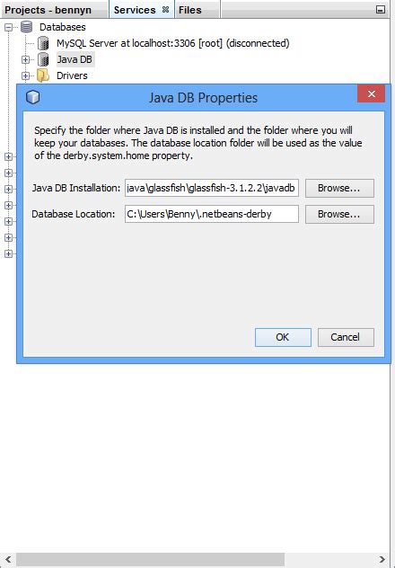 the java db location is not set correctly netbeans