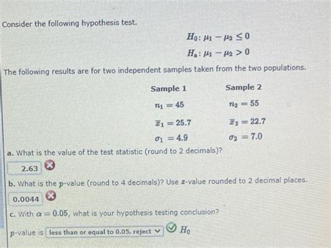 Solved Consider The Following Hypothesis Test Ho 1 ₂ ≤0