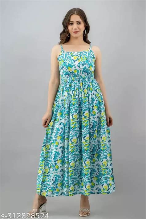 Women Sea Green Floral Print Sleeveless Maxi Dress
