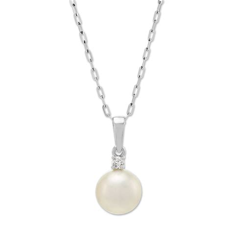 Freshwater Cultured Pearl And Diamond Pendant Necklace In White Gold
