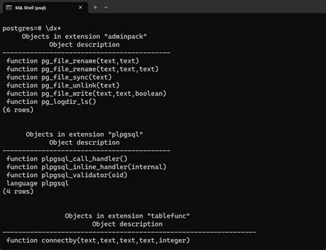how to show installed extensions in postgresql commandprompt inc