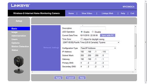 linksys official support setting up static ip on a linksys video camera