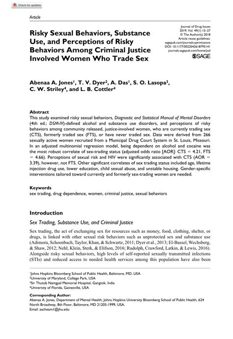 Pdf Risky Sexual Behaviors Substance Use And Perceptions Of Risky