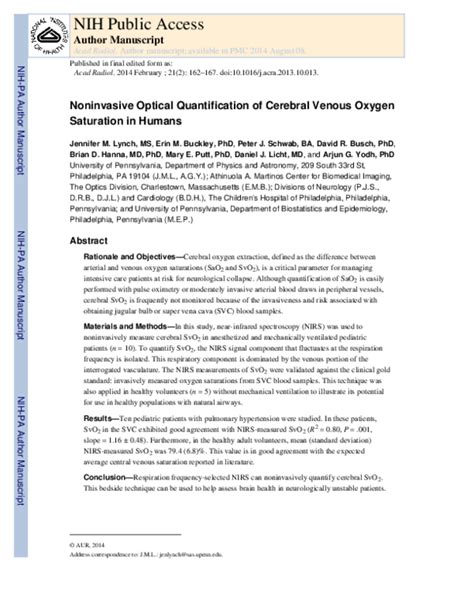 Pdf Noninvasive Optical Quantification Of Cerebral Venous Oxygen