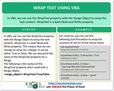 wrap text using vba examples excel unlocked